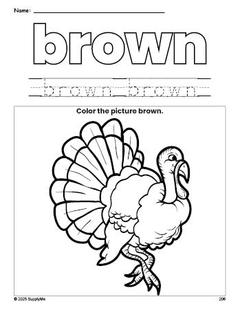 FREE Thanksgiving Turkey Color Brown Coloring Page and Color Worksheet ...