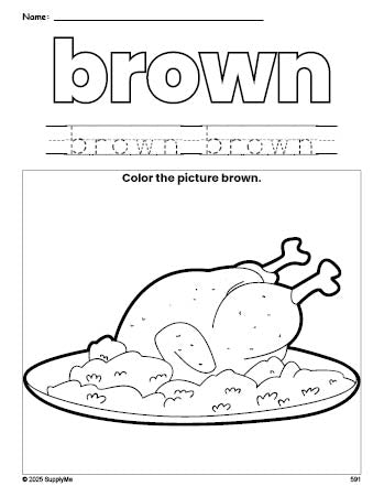 FREE Thanksgiving Turkey Color Brown Coloring Page and Color Worksheet ...