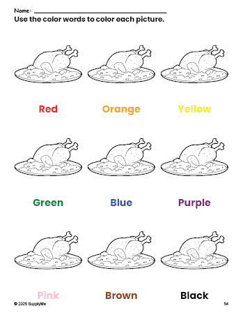 FREE Thanksgiving Turkey Coloring Page and Color Worksheet for ...