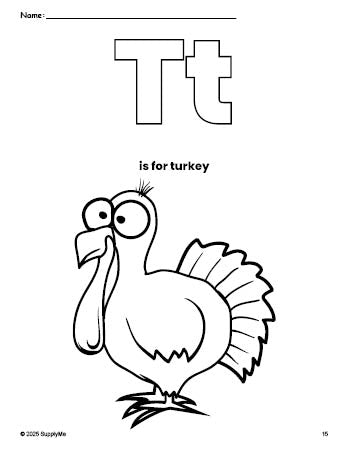 FREE Printable Turkey Thanksgiving Coloring Page, Letter T Coloring ...