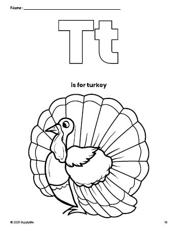 FREE Printable Turkey Thanksgiving Coloring Page, Letter T Coloring ...