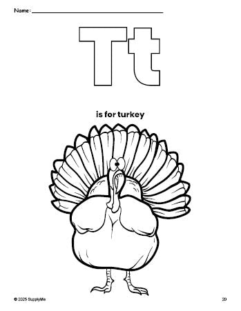 FREE Printable Turkey Thanksgiving Coloring Page, Letter T Coloring ...