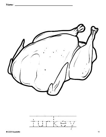 FREE Printable Turkey Thanksgiving Coloring Page and Word Tracing ...