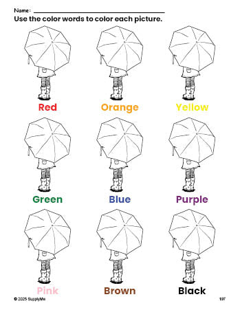 FREE Umbrella Coloring Page and Color Worksheet for Preschoolers to ...
