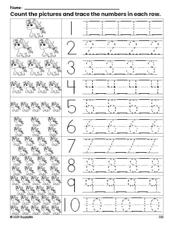 FREE Printable Unicorn Counting Worksheet for Preschool and Pre-K with ...