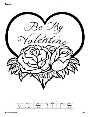 FREE Printable Valentine Valentine's Day Coloring Page and Word Tracing ...