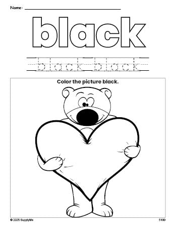 FREE Valentine's Day Bear Color Black Coloring Page and Color Worksheet ...