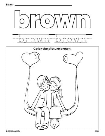 FREE Valentine's Day Couple Color Brown Coloring Page and Color ...