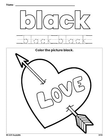 FREE Valentine's Day Heart Color Black Coloring Page and Color ...