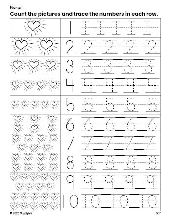 FREE Printable Valentine's Day Heart Counting Worksheet for Preschool ...