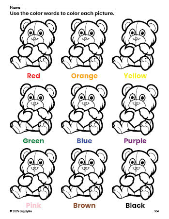 FREE Valentine's Day Teddy Bear Coloring Page and Color Worksheet for ...