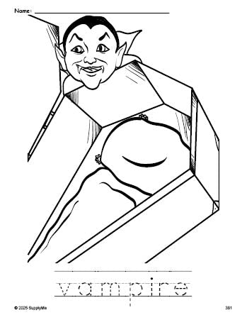 FREE Printable Vampire Halloween Coloring Page and Word Tracing ...