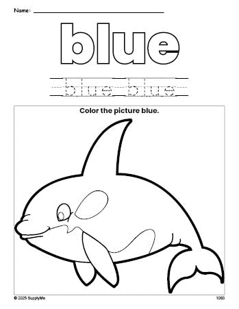 FREE Whale Color Blue Coloring Page and Color Worksheet, Blue Worksheet ...