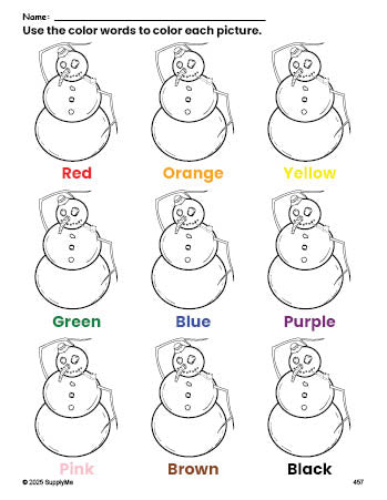FREE Winter Snowman Coloring Page and Color Worksheet for Preschoolers ...
