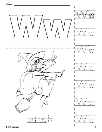FREE Printable Witch Halloween Coloring Page and Letter Tracing ...