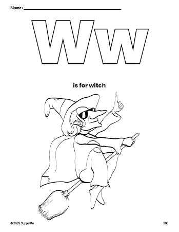 FREE Printable Witch Halloween Coloring Page, Letter W Coloring Page ...