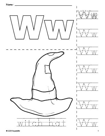 FREE Printable Witch Hat Halloween Coloring Page and Letter Tracing ...