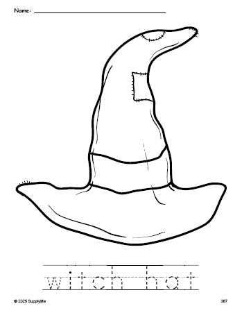 FREE Printable Witch Hat Halloween Coloring Page and Word Tracing ...
