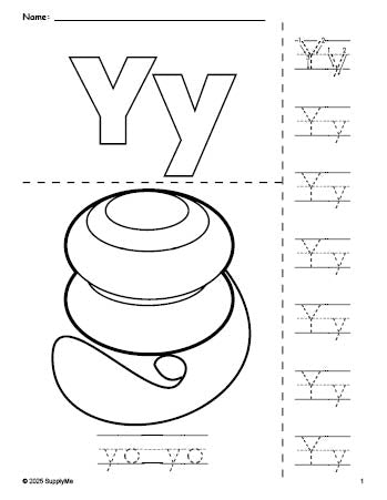 FREE Printable Yo Yo Coloring Page and Letter Tracing Worksheet, Letter ...