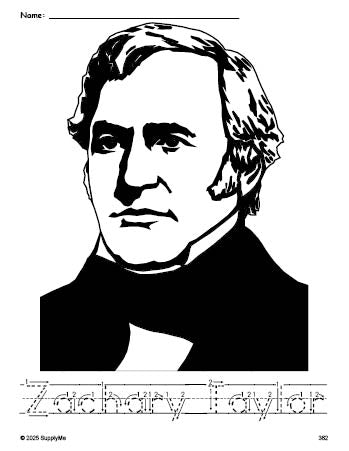 FREE Printable Zachary Taylor Presidents' Day Coloring Page and Word ...