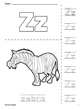 FREE Printable Zebra Coloring Page and Letter Tracing Worksheet, Letter ...