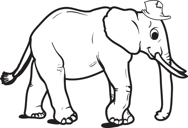 Printable Elephant Wearing a Hat Coloring Page for Kids – SupplyMe