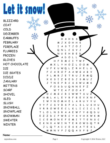FREE Printable Winter Word Search! – SupplyMe