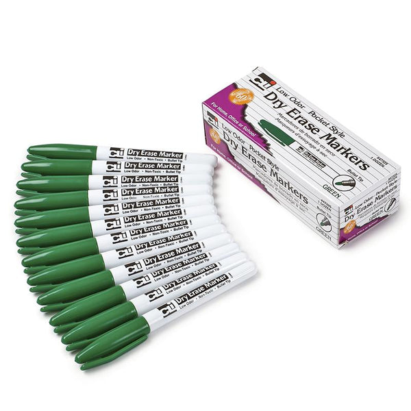Charles Leonard Pocket Style Dry Erase Markers, 12 Green | CHL47325 ...