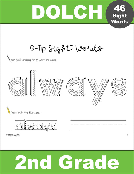 Second Grade Sight Words Worksheets - Q-Tip Painting Printables With T ...