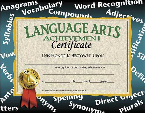 Language Arts Certificate Kids Language Arts Achievement Certificate