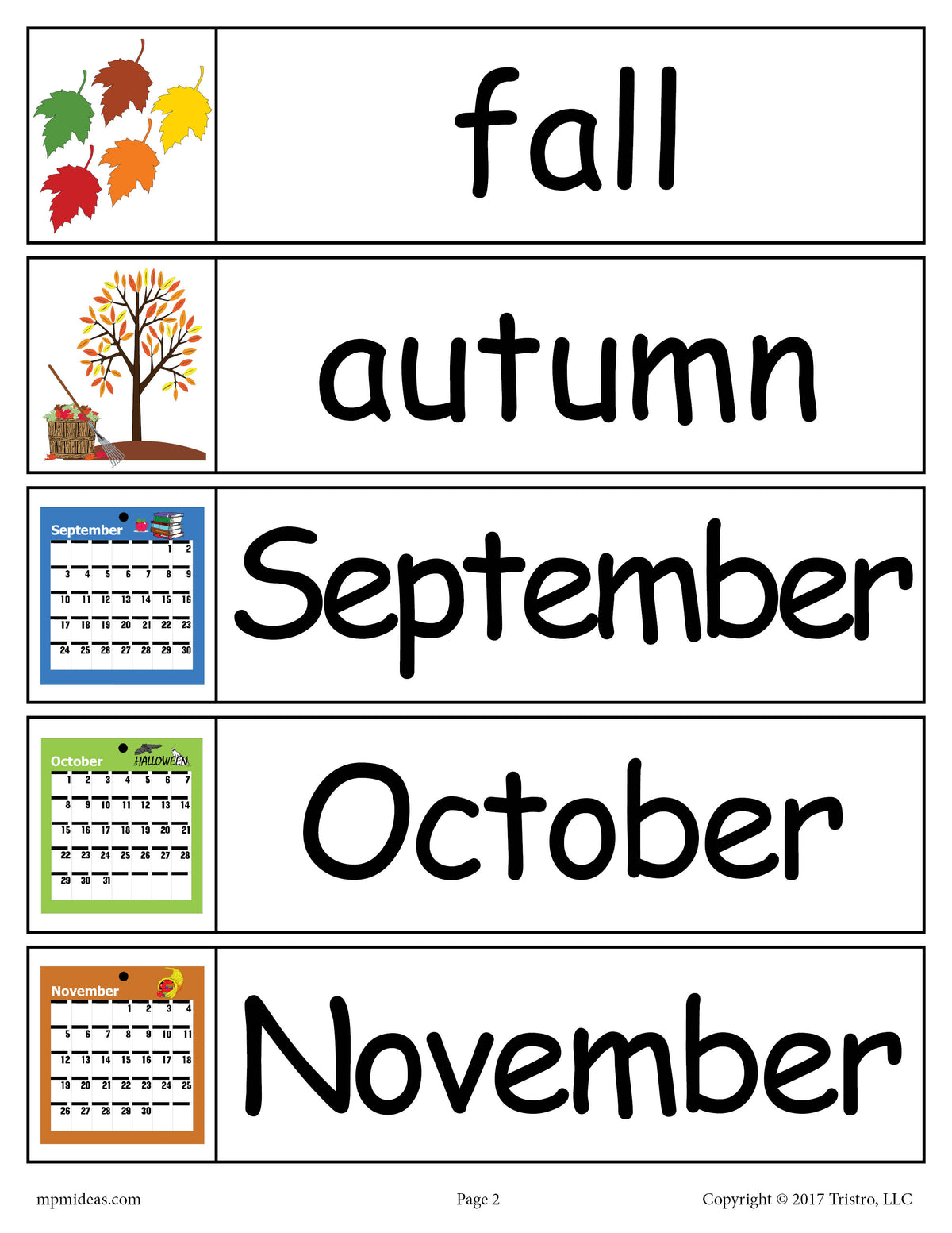 Fall Word Wall Printables
