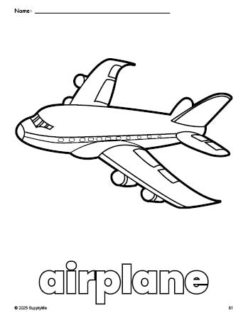 FREE Printable Airplane Coloring Page for Preschool, Pre-K, and ...