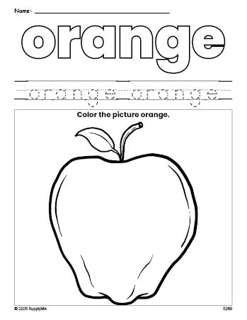 FREE Apple Color Orange Coloring Page and Color Worksheet, Orange ...