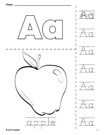FREE Printable Apple Coloring Page and Letter Tracing Worksheet, Letter ...
