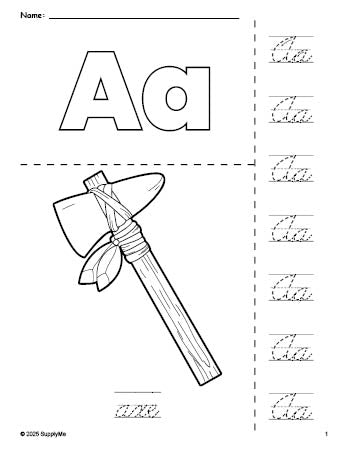 FREE Printable Axe Thanksgiving Coloring Page and Cursive Letter ...