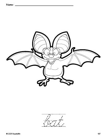 FREE Printable Bat Coloring Page and Cursive Word Tracing Worksheet ...