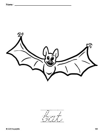 FREE Printable Bat Halloween Coloring Page and Cursive Word Tracing ...