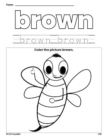 FREE Bee Color Brown Coloring Page and Color Worksheet, Brown Worksheet ...
