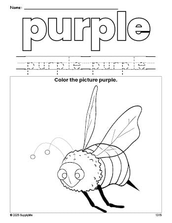 FREE Bee Color Purple Coloring Page and Color Worksheet, Purple ...