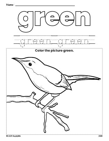 FREE Bird Color Green Coloring Page and Color Worksheet, Green ...