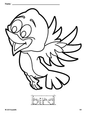 FREE Printable Bird Coloring Page and Word Tracing Worksheet, Letter ...