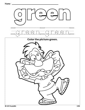 FREE Boy Color Green Coloring Page and Color Worksheet, Green Worksheet ...