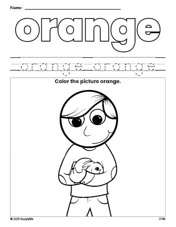 FREE Boy Color Orange Coloring Page and Color Worksheet, Orange ...