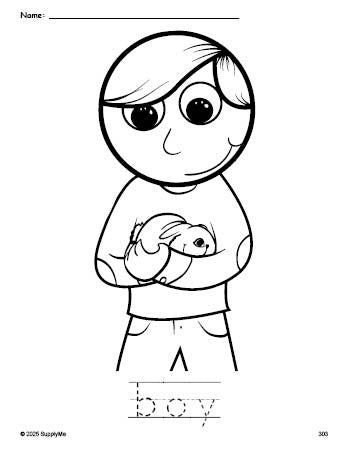 FREE Printable Boy Coloring Page and Word Tracing Worksheet, Perfect ...