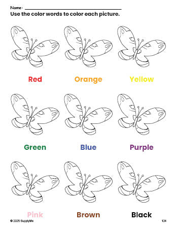 FREE Butterfly Coloring Page and Color Worksheet for Preschoolers to ...