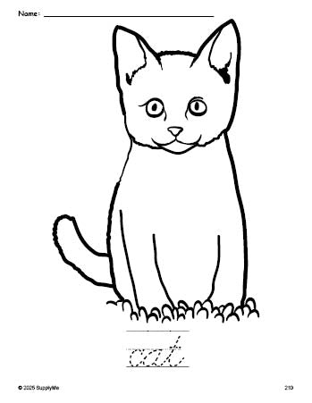 FREE Printable Cat Coloring Page and Cursive Word Tracing Worksheet ...