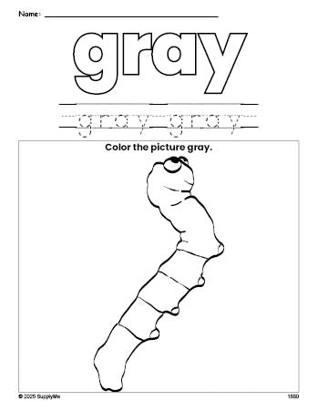 FREE Caterpillar Color Gray Coloring Page and Color Worksheet, Gray ...