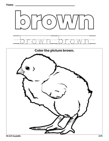 FREE Chick Color Brown Coloring Page and Color Worksheet, Brown ...