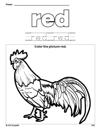 FREE Chicken Color Red Coloring Page and Color Worksheet, Red Worksheet ...