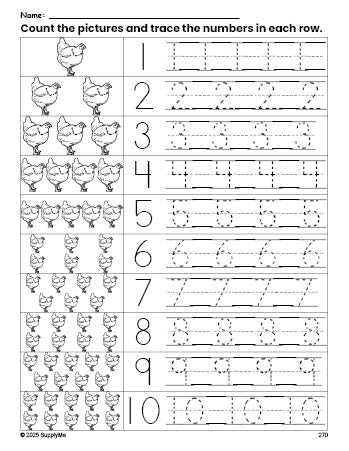 FREE Printable Chicken Counting Worksheet for Preschool and Pre-K with ...